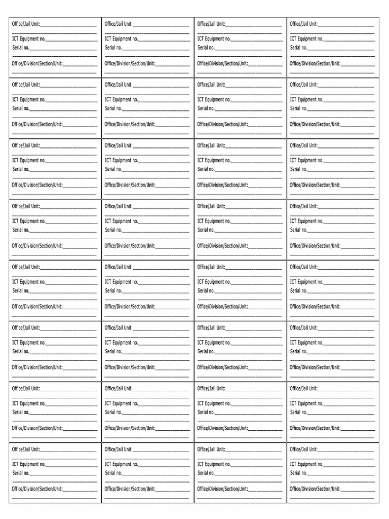 ICT Equipment Control Number Sticker - A4 Size | PDF