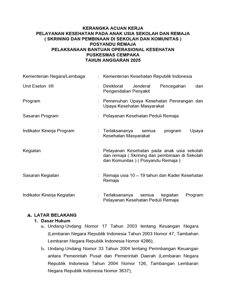 KAK Posyandu Remaja PKPR 2025 | PDF | Pengembangan Diri | Kesehatan ...