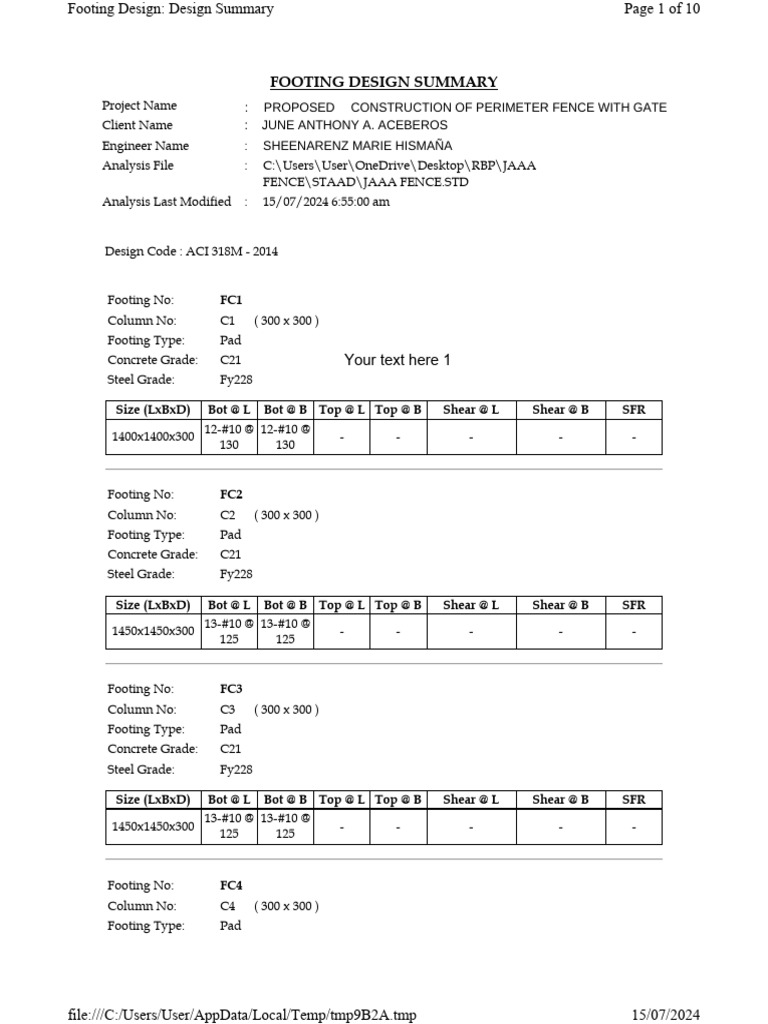 Footing Design Summary | PDF