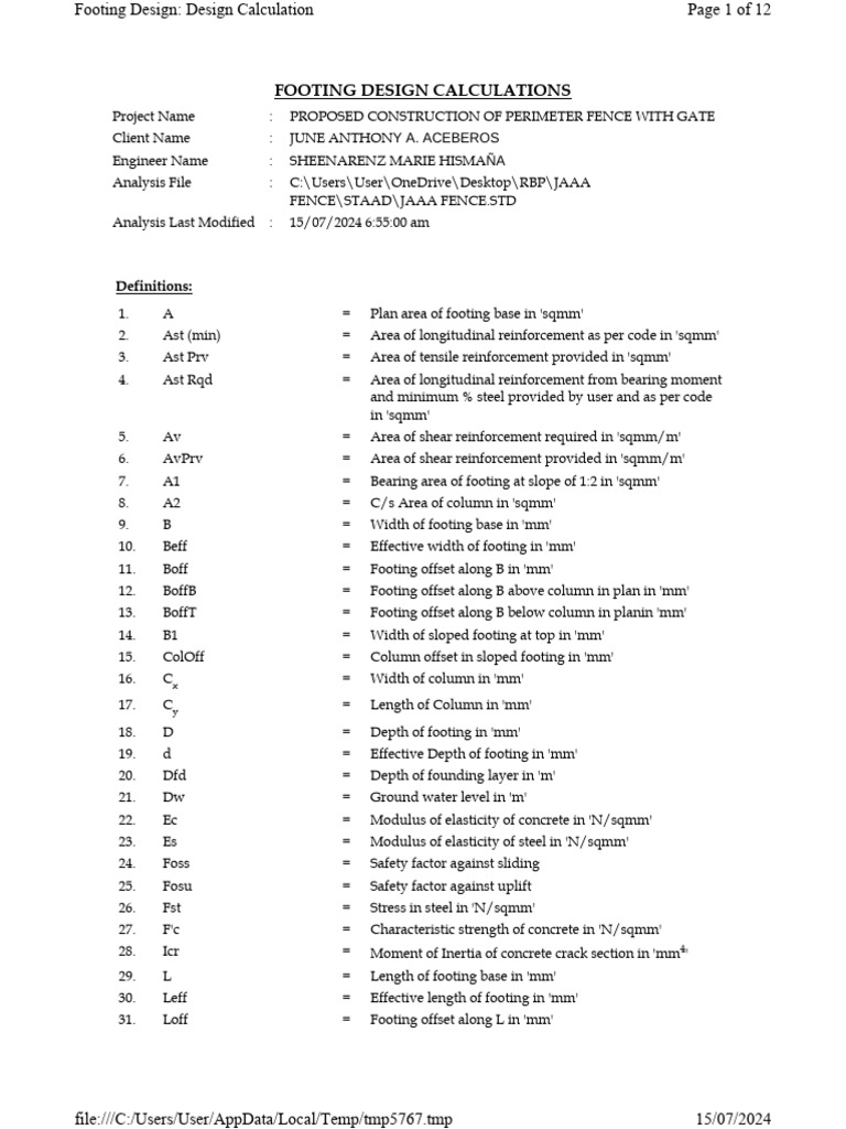 F1-F2 Design Calculations | PDF | Mechanical Engineering | Building Engineering