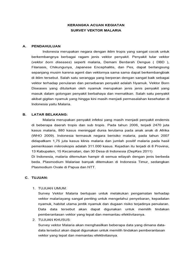 Kak Kegiatan Survey Vektor Malaria 2023 | PDF | Sains & Matematika