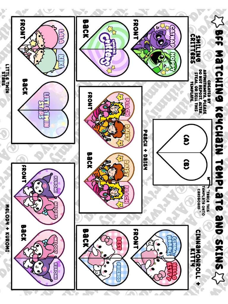 Bff Matching Keychain Template and Skins (Black and White + Color) | PDF