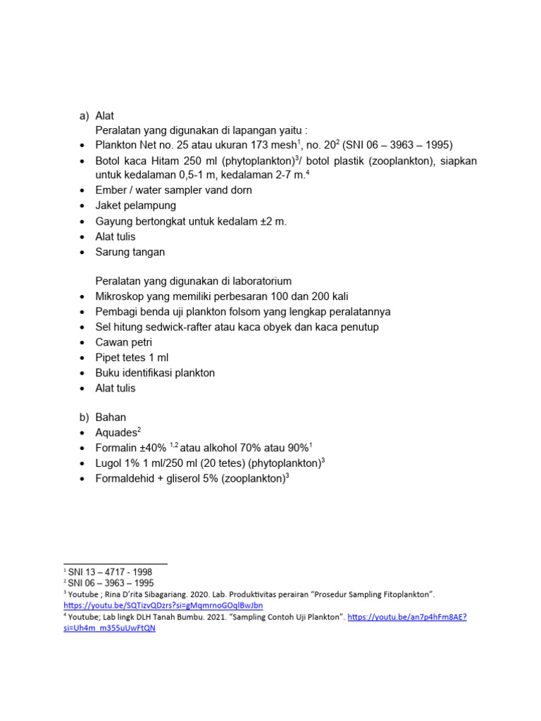 Prosedur Sampling Plankton dan Bentos | PDF