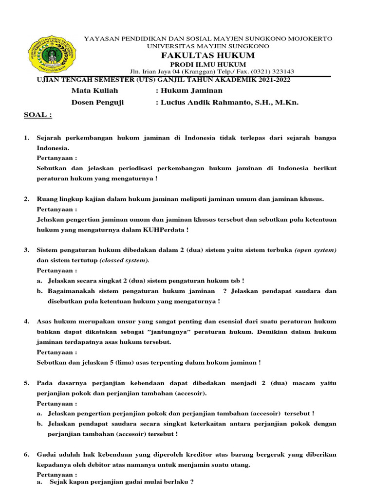 Soal UTS Hukum Jaminan | PDF