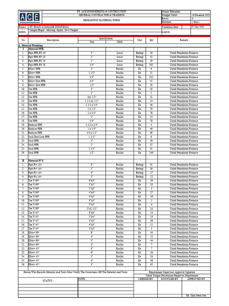 Material Sisa Plumbing Jinlin | PDF