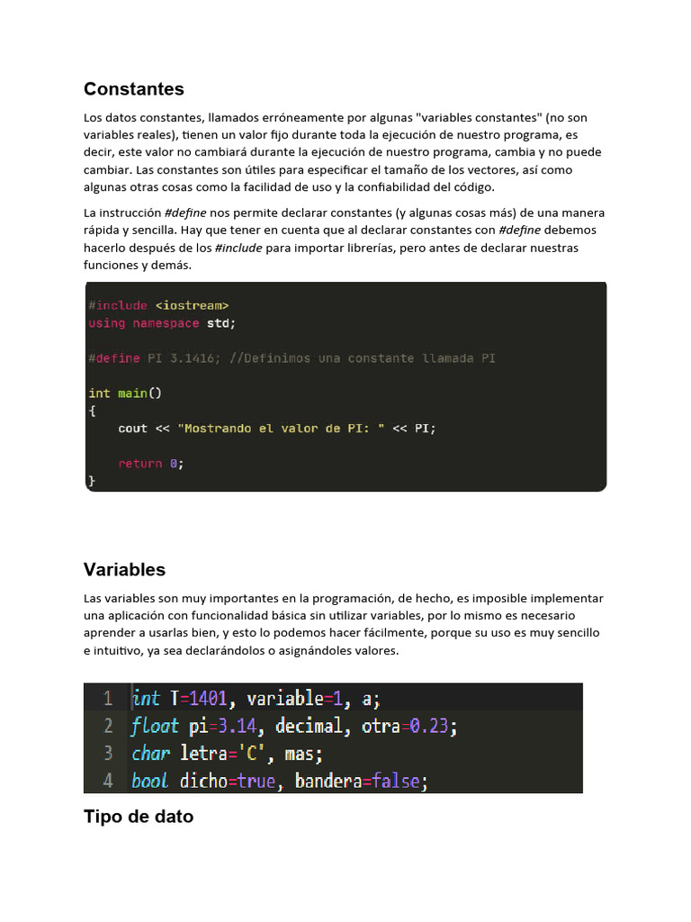 Tipos de Datos, Constantes y Variables Semana 2 | PDF | Lenguaje de ...