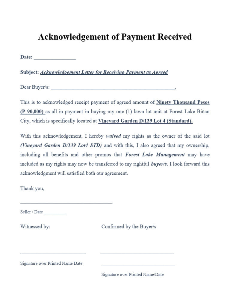 Acknowledgement of Payment Received | PDF | Law