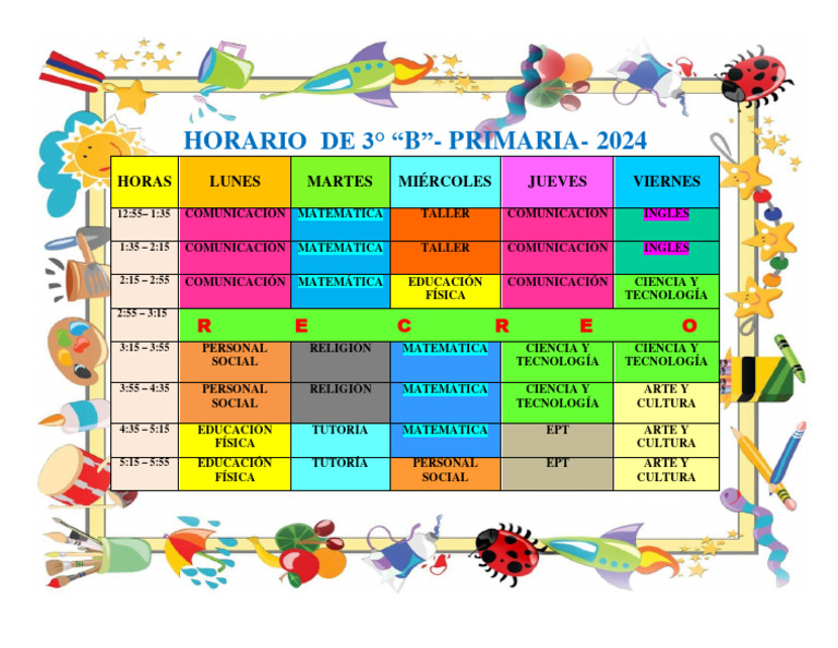 Mi Horario Escolar 3ro B 2024 | PDF