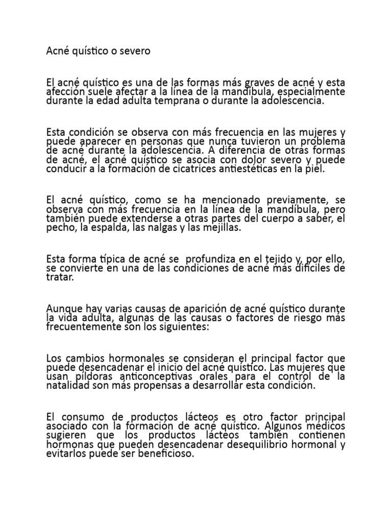 Acné Quístico o Severo | PDF | Hormona | Medicina CLINICA