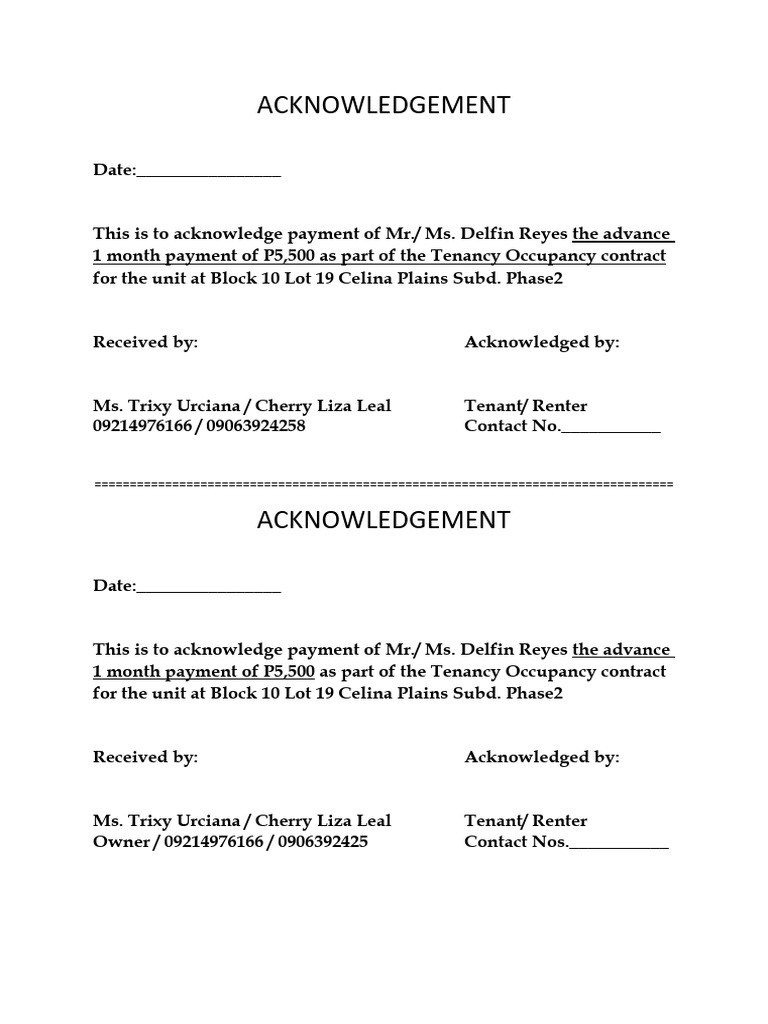 Acknowledgement Receipt | PDF