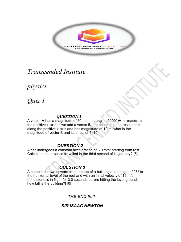 Phy Quiz 1.... | PDF | Teaching Methods & Materials | Science & Mathematics
