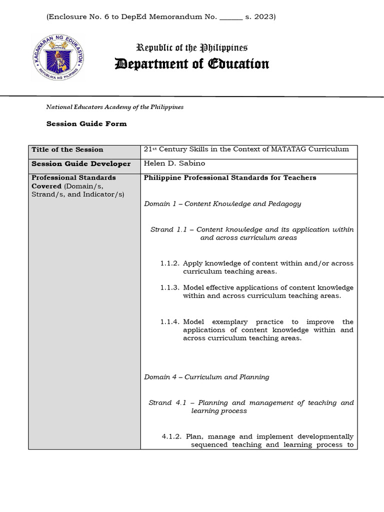 SG - 21st Century Skills in The Context of MATATAG Curriculum | PDF ...