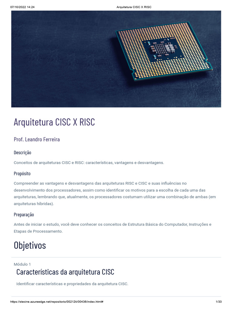 006 Arquitetura CISC X RISC | PDF | Microprocessador | Arquitetura de ...