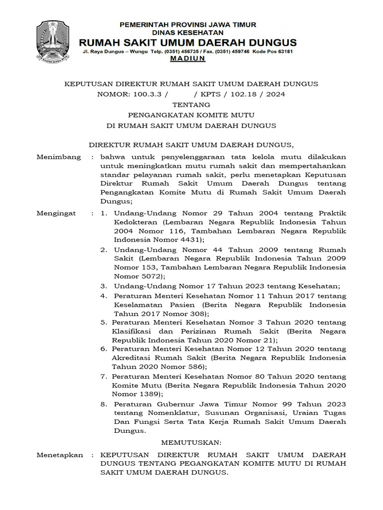 Draft - SK Komite Mutu 2024 | PDF