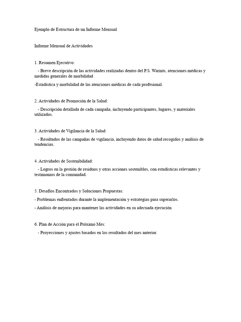 Estructura Del Informe Mensual 2024 | PDF