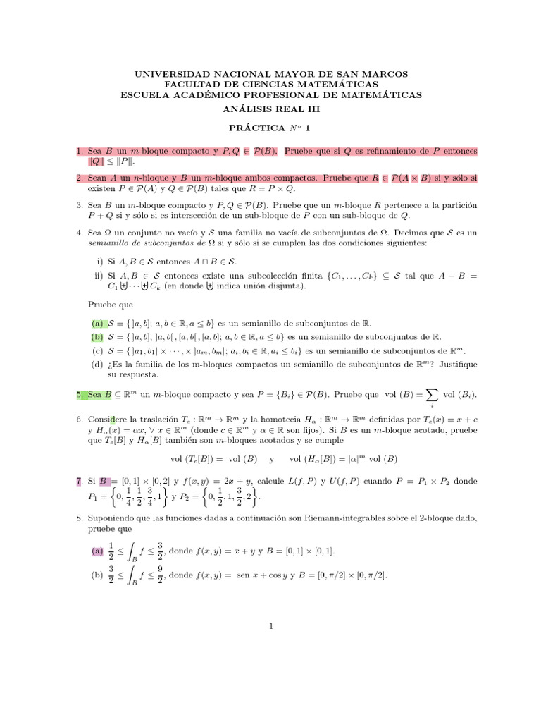 Prac1 Analisis Real Integracion | PDF | Espacio compacto | Objetos matemáticos