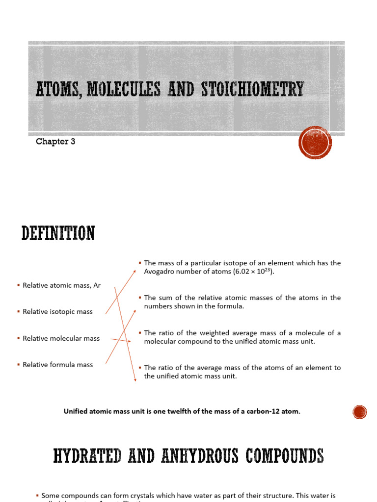 Chapter 3 - Atoms, Molecules & Stoichiometry | PDF | Mole (Unit ...