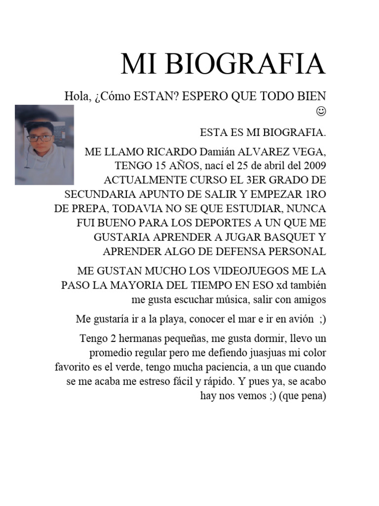 Mi Biografia | PDF | Arte | Relaciones personales, crianza y desarrollo ...
