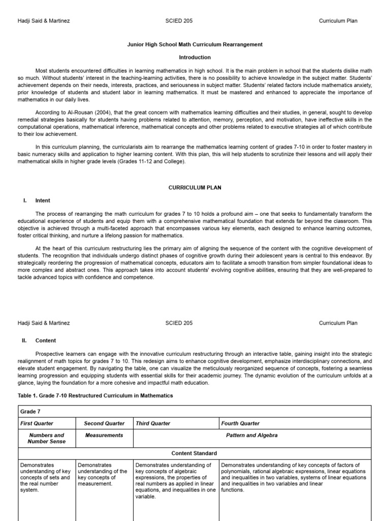 High School Math Curriculum Plan Rearrangement | PDF | Curriculum ...