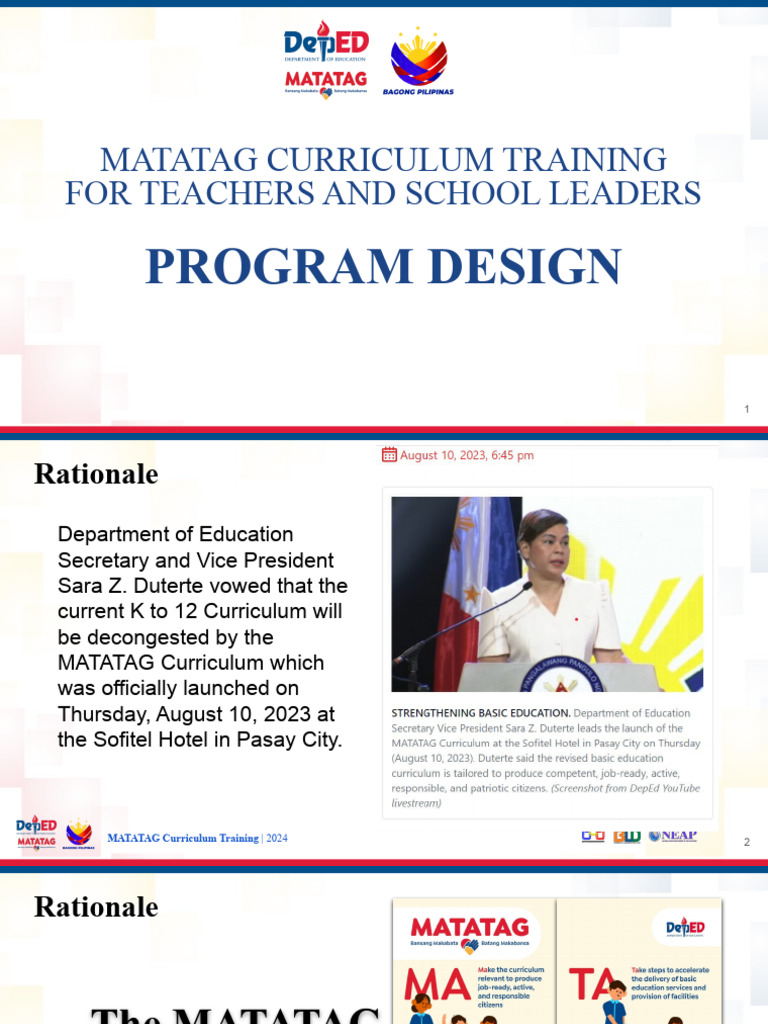 SD - The MATATAG Curriculum Training Design | PDF | Curriculum | Pedagogy