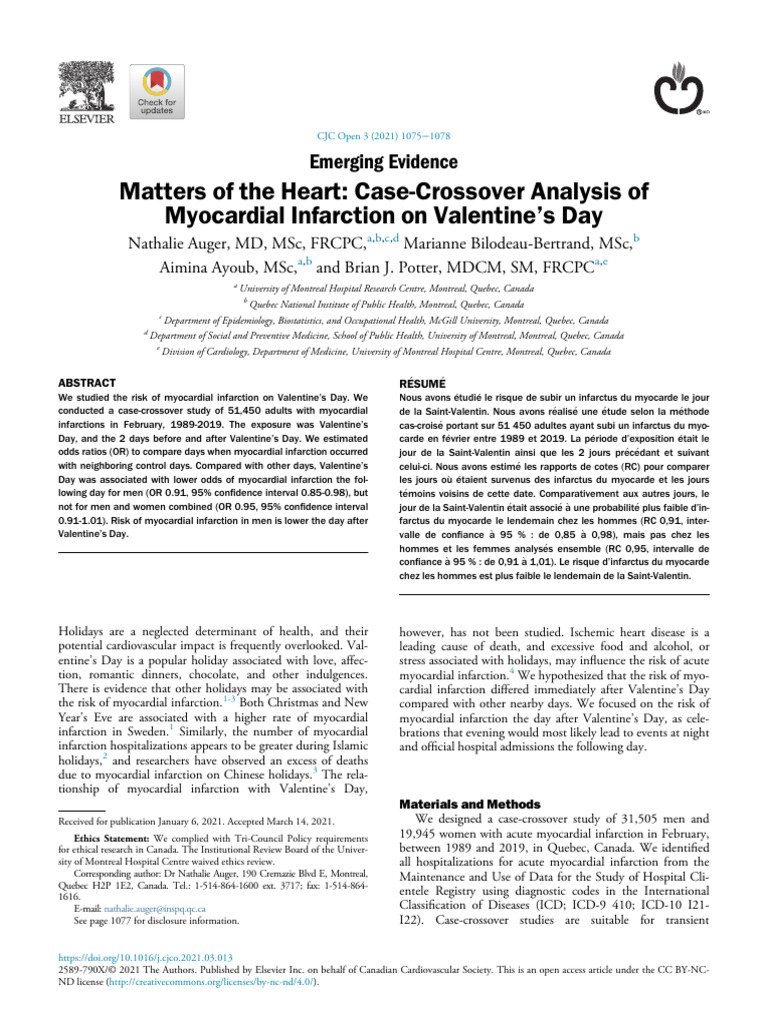 Matters of The Heart - Case-Crossover Analysis of Myocardial Infarction ... Matters of The Heart - Case-Crossover Analysis of Myocardial Infarction ...