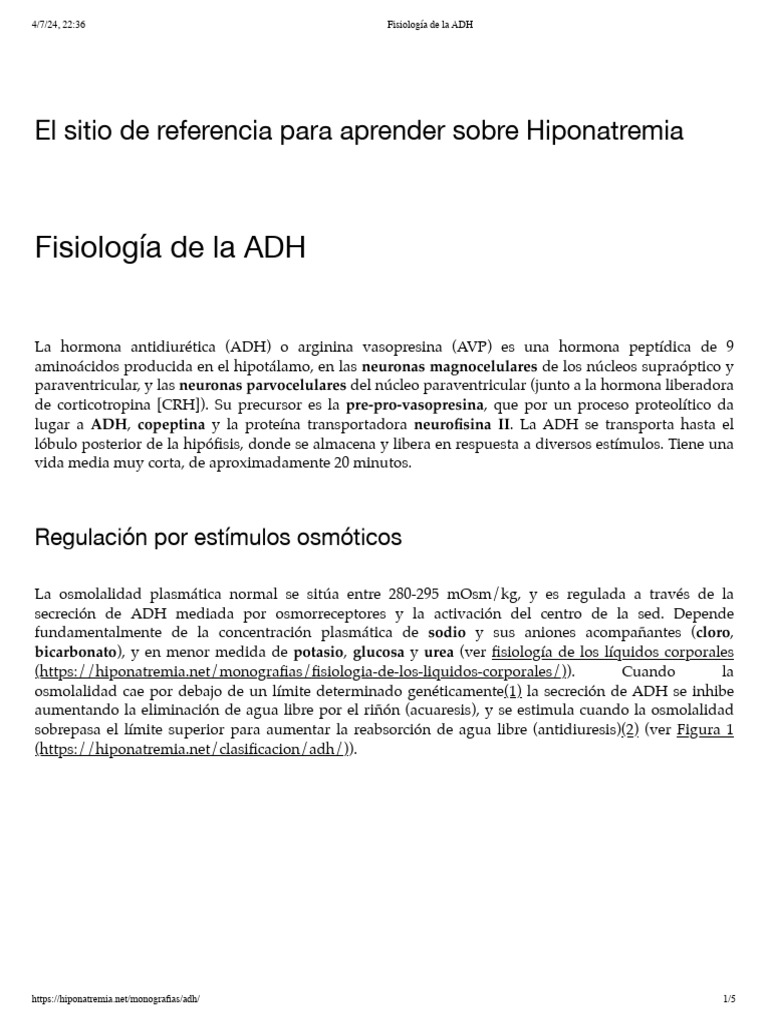 Fisiología de la Hormona ADH | PDF | Sistema endocrino | Endocrinología