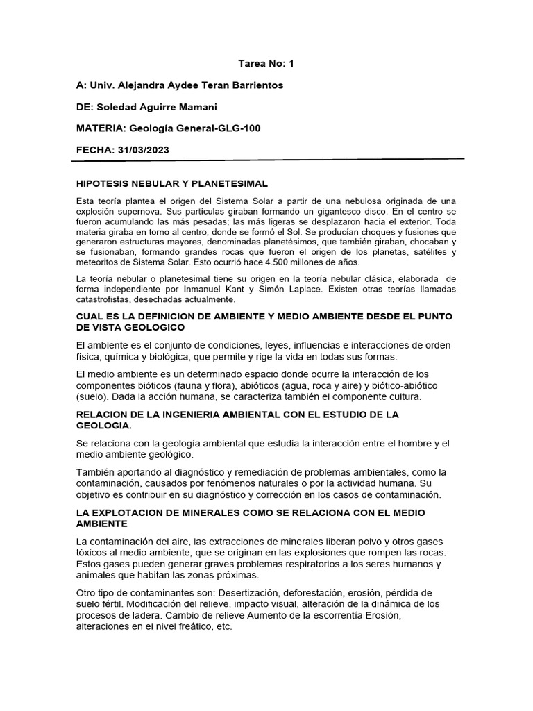 Tarea 1 Geo | PDF | Entorno natural | Erosión