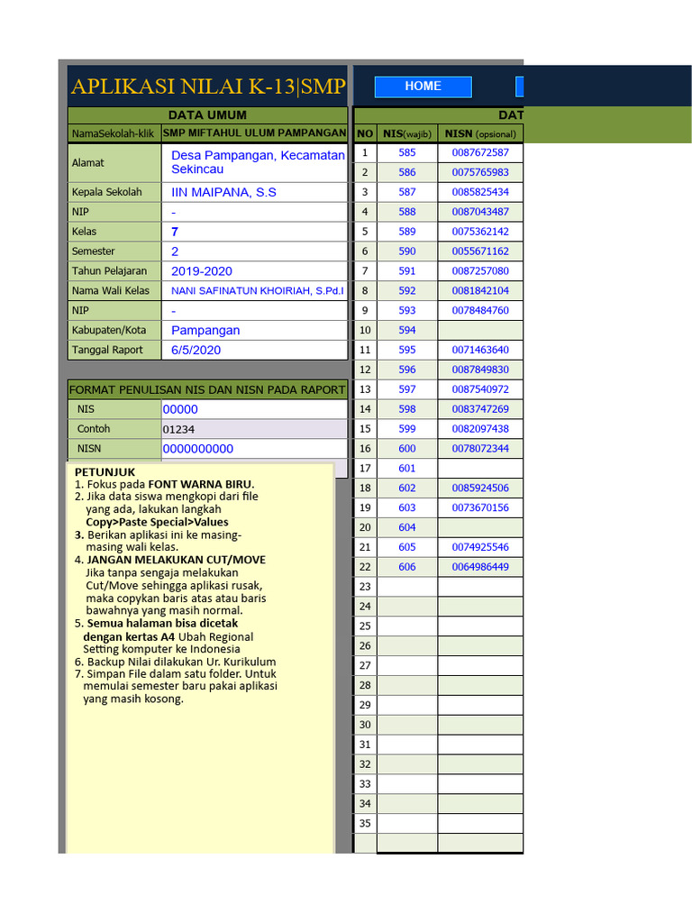 Nilai Kelas 7 A | PDF