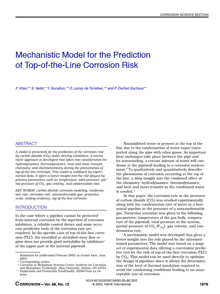 CO2 Corrosion Risk Model for Pipelines | PDF | Corrosion | Liquids