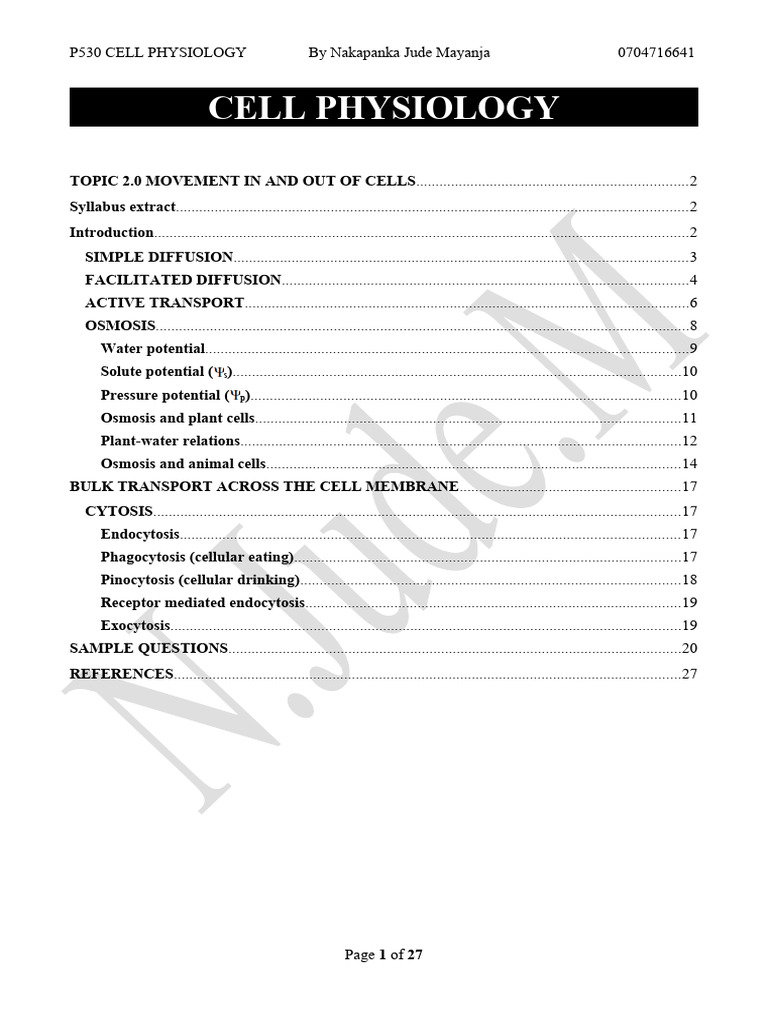 Cell Physiology 2020 Pdf Cell Membrane Osmosis