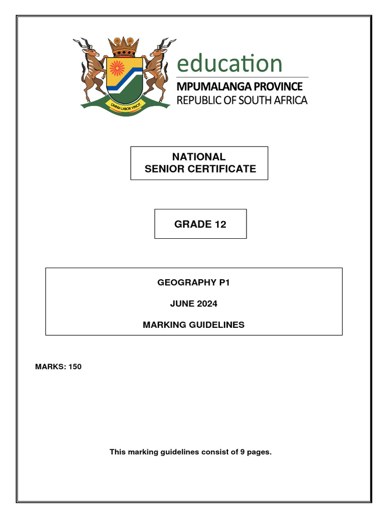 Geography P1 June 2024 Marking Guidelines | PDF | River | Cloud
