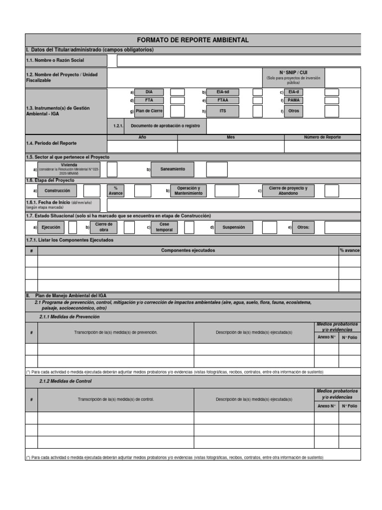 Formato de Reporte Ambiental | PDF | Calibración | Residuos