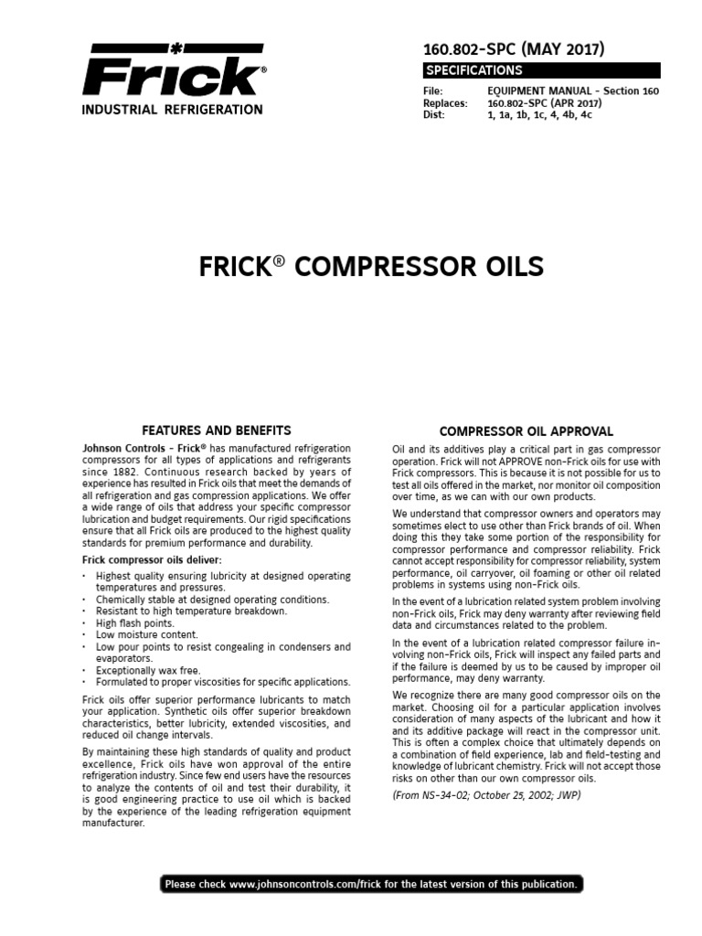 160.802-SPC Compressor Oils 2017-05 | PDF | Lubricant | Oil