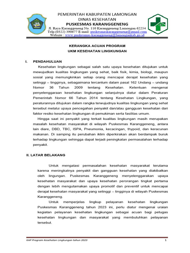 Kap Program Kesehatan Lingkungan 2023 | PDF
