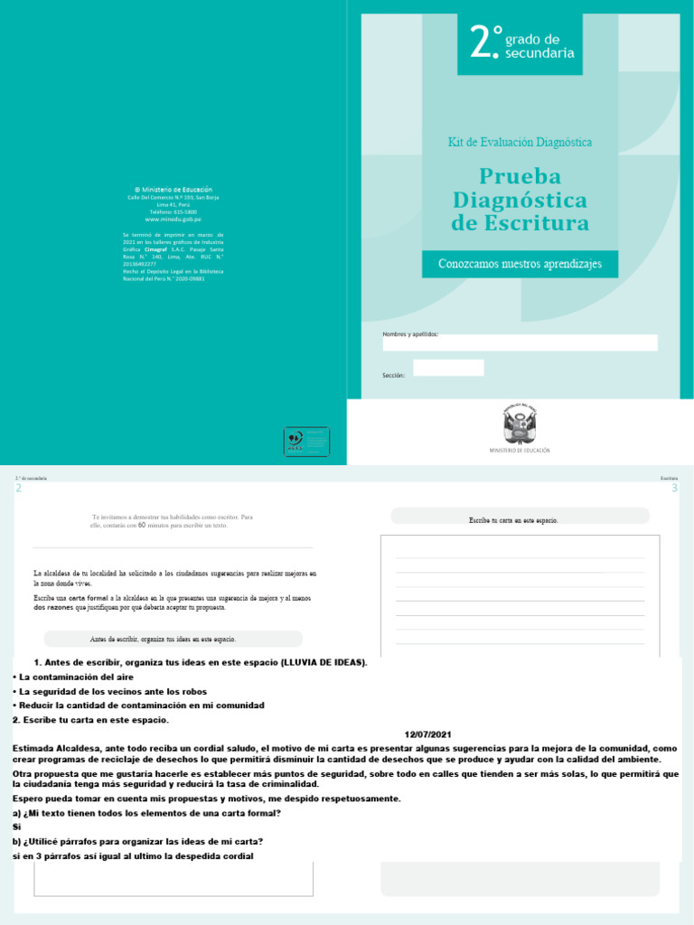 SEC 2 Prueba Diagn stica Escritura Secundaria Miss Susana Word