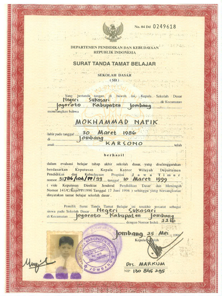 Surat Tamat Belajar SD | PDF