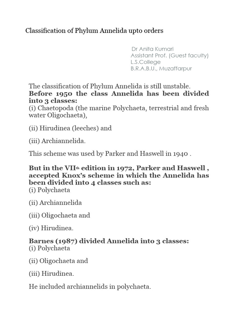 Classification Annelida | PDF