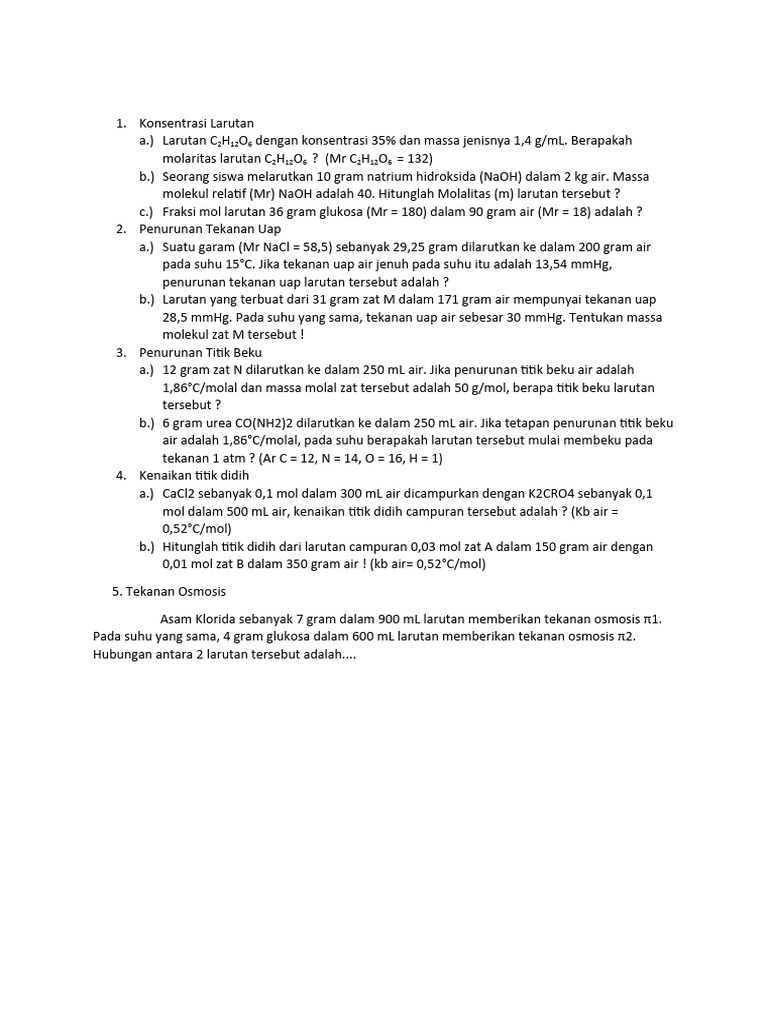 Soal Konsentrasi Larutan | PDF