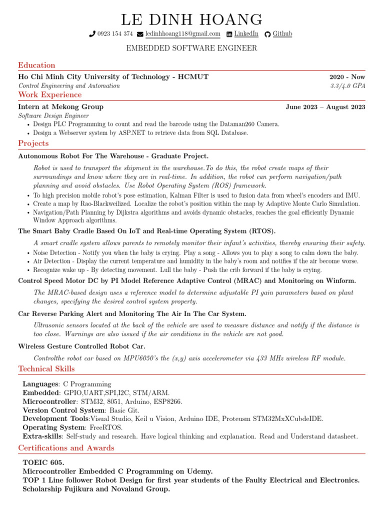 Embedded Software Engineer Profile | PDF | Robot | Robotics