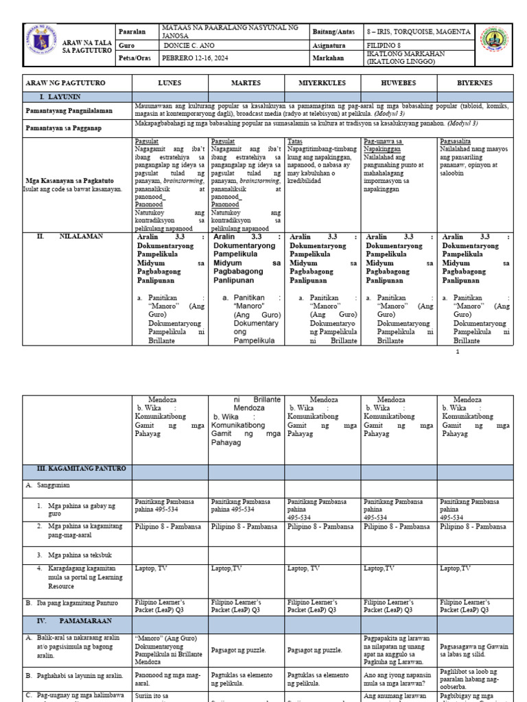Week 3 DLL Fil 8 | PDF