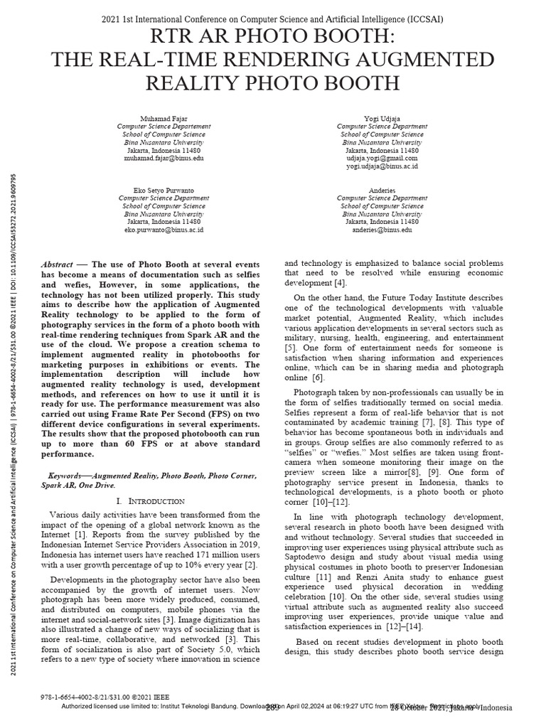 RTR AR Photo Booth The Real-Time Rendering Augmented Reality Photo Booth | PDF | Augmented ...