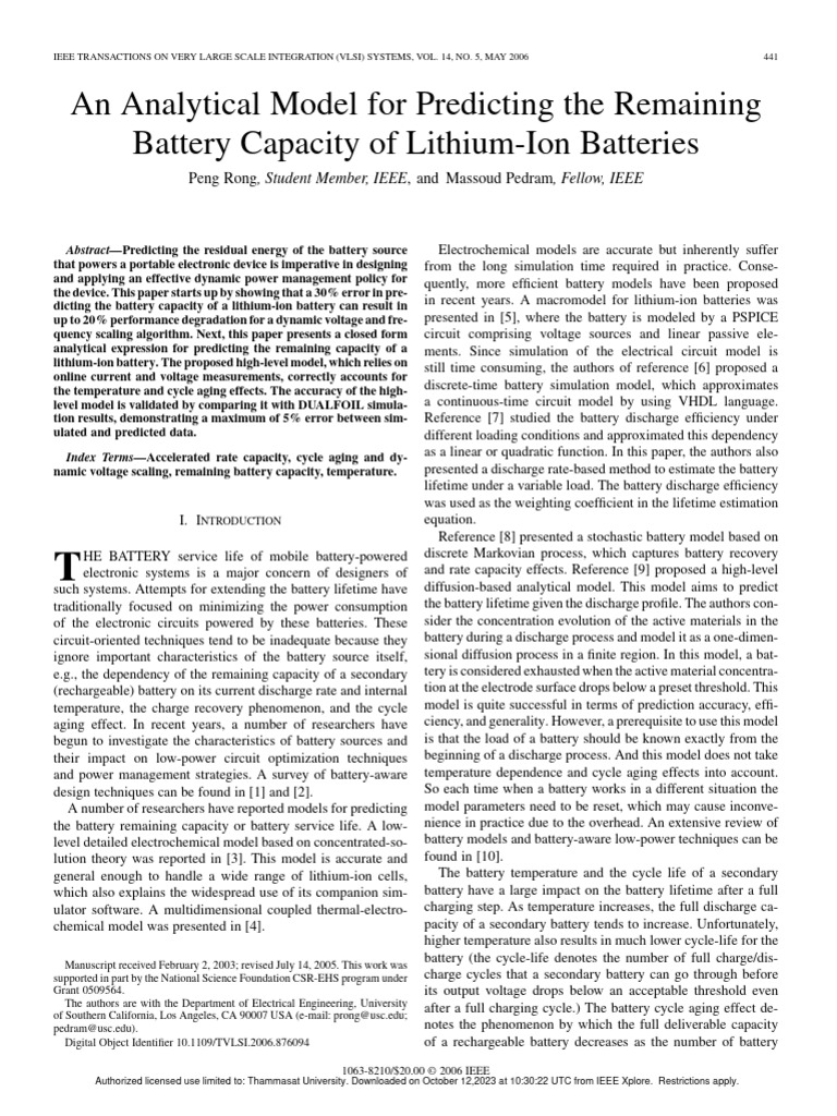 An Analytical Model For Predicting The Remaining Battery Capacity of Lithium-Ion Batteries | PDF ...