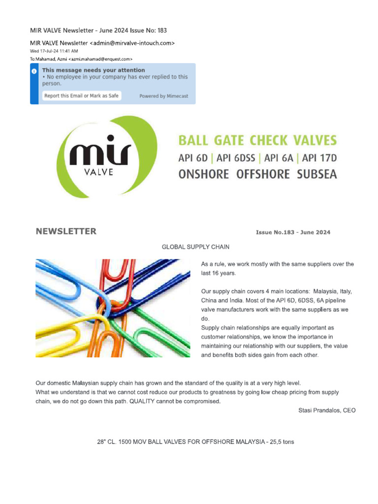MIR Valve Newsletter - Issue 183 2024 June | PDF