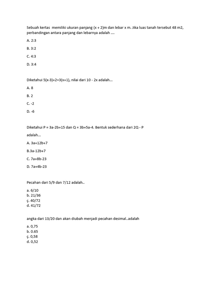 Soal MTK SMP Kelas 7 | PDF