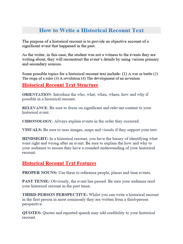 How To Write A Historical Recount Text | PDF | Narration | Primary Sources