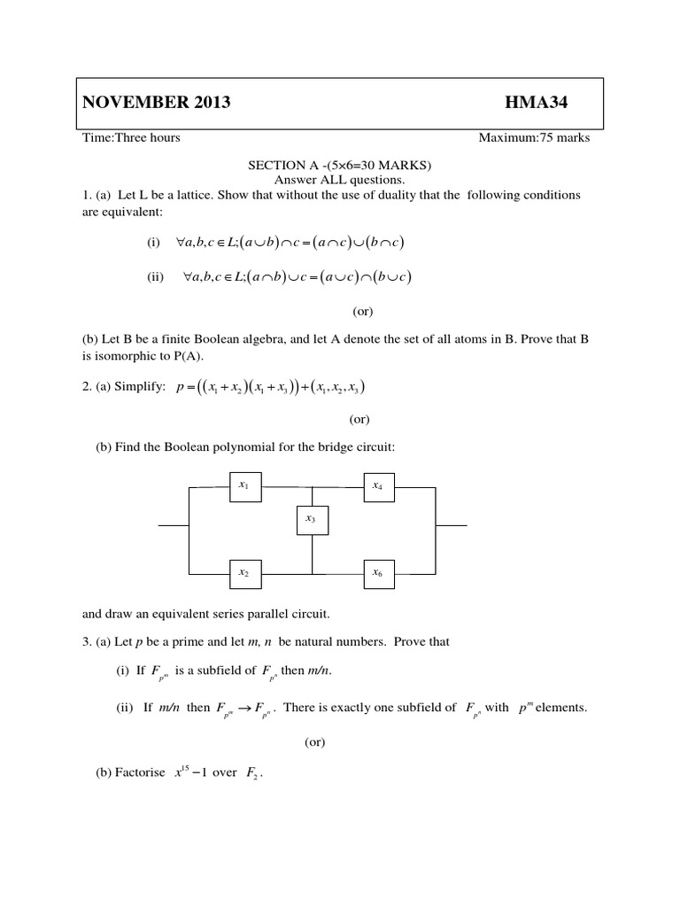 Lattice and Boolean Algebra Exam Questions | PDF | Algebra | Abstract ...