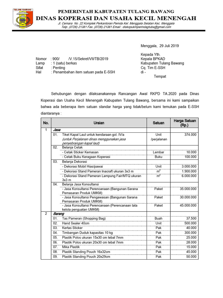 Surat Usulan E-SSH | PDF