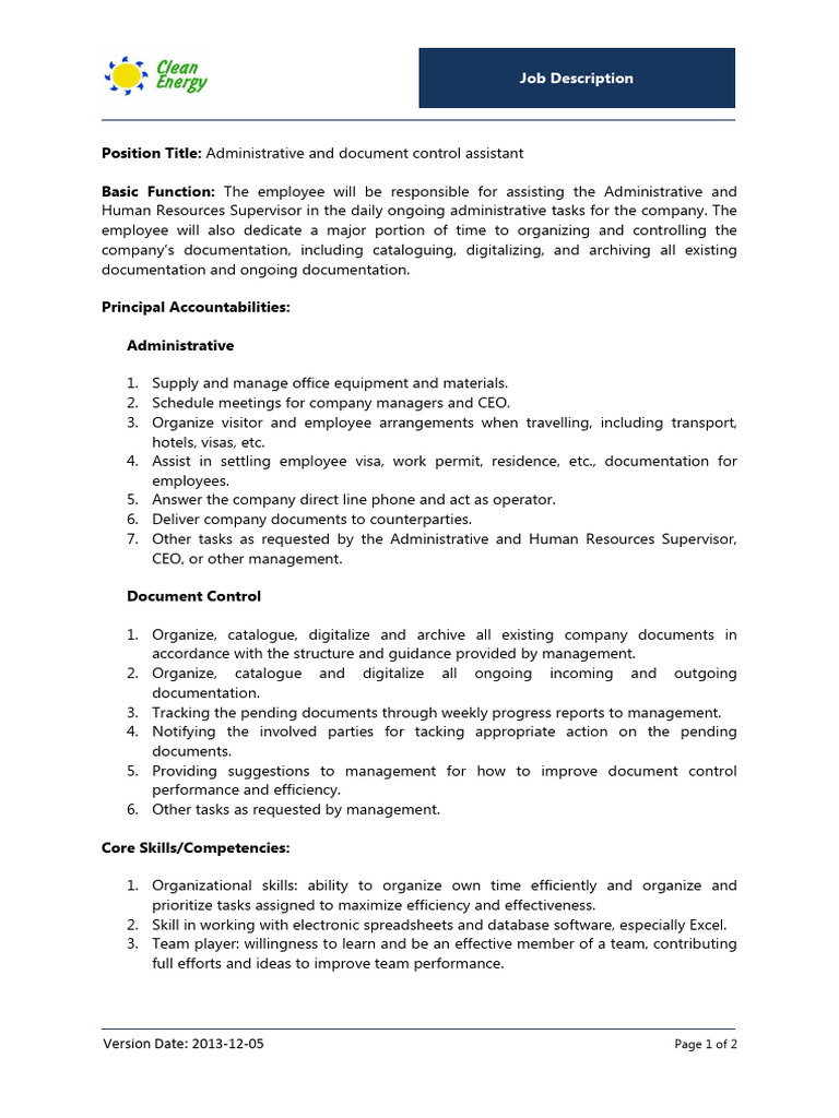 Administrative Document Control Assistant | PDF | Human Resources ...