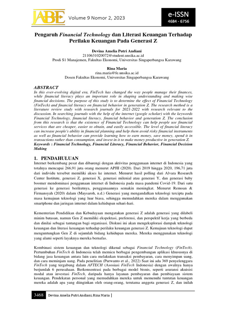 e-ISSN: Pengaruh Financial Technology Dan Literasi Keuangan Terhadap Perilaku Keuangan Pada ...