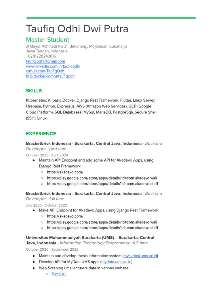 Taufiq Odhi: Backend Developer Profile | PDF | Point Of Sale | Mobile App